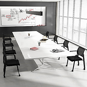 Tangkula Rolling Conference Room Chairs Set of 8, Stackable Office Guest Mesh Chairs with Armrests and PU Wheels, Versatile Waiting Room Chairs for Office, School, Lobby, Black