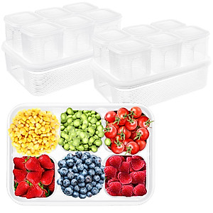 Rtteri 2 Sets Salad Bar Containers for Fridge Food Storage Containers with Airtight Lids Divided Pizza Salad Storage Include 6 Pcs Removable Reusable Box No BPA