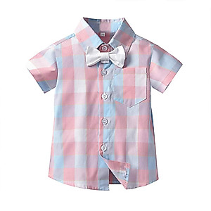 Moyikiss Studio Baby Boys Gentleman Outfit Suits, Infant Boys Short Pants Set, Short Sleeve Shirt+Suspender Pants+Bow Tie (Pink, 120/5Years)