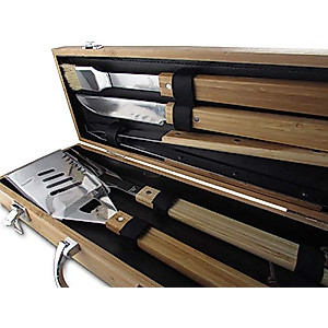 Personalized BBQ Grilling Set with 5 Tools, Laser Engraved with Designs and Names, Grillmaster