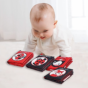 4 Baby Crinkle Books 0-6 12 Months， High Contrast Black and White Book， Touch and Feel Crinkle Cloth Book Soft Baby's First Fabric Book Activate Visual & Brain for Newborn, Toddler and Infant
