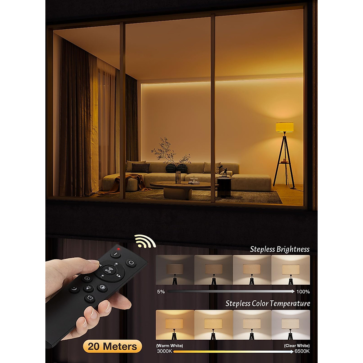 addlon Tripod Floor lamp with Remote, Floor Lamps for Living Room, Standing Wood lamp with Shelf, mid Century lamp with LED Bulb for Bedroom, Office (Stepless Brightness, Multiple CCT)- Black