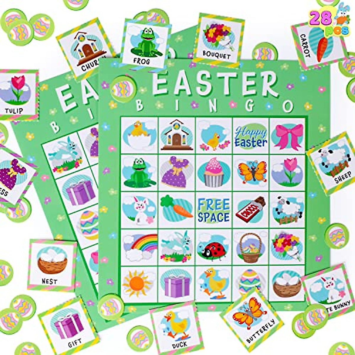 JOYIN 28 Players Easter Bingo Cards (5x5) for Easter Party Goodies Games, Kids School Classroom Gift, Indoor Family Activities, Basket Filler Stuffers.