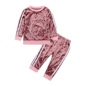 MYGBCPJS 2Pcs Fashion Toddler Baby Girl Velvet Sweatshirt Tops Pant Set Tracksuit