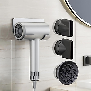 Hair Dryer Attachment Magnetic Holder Compatible with Laifen & Dyson Hair Dryer, Wall Mounted Storage Organizer for Anti-Flight Flyaway & Diffuser Smoothing Nozzle, No Punching, 2 Pack (Black & Gray)