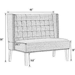 46" Small Modern Loveseat Settee Sofa 2-Seat Sofa Couch Tufted Love Seat Dining Bench with Nail Head Trim Back Banquette Sofas for Living Room Small Space Entryway Hallway Khaki