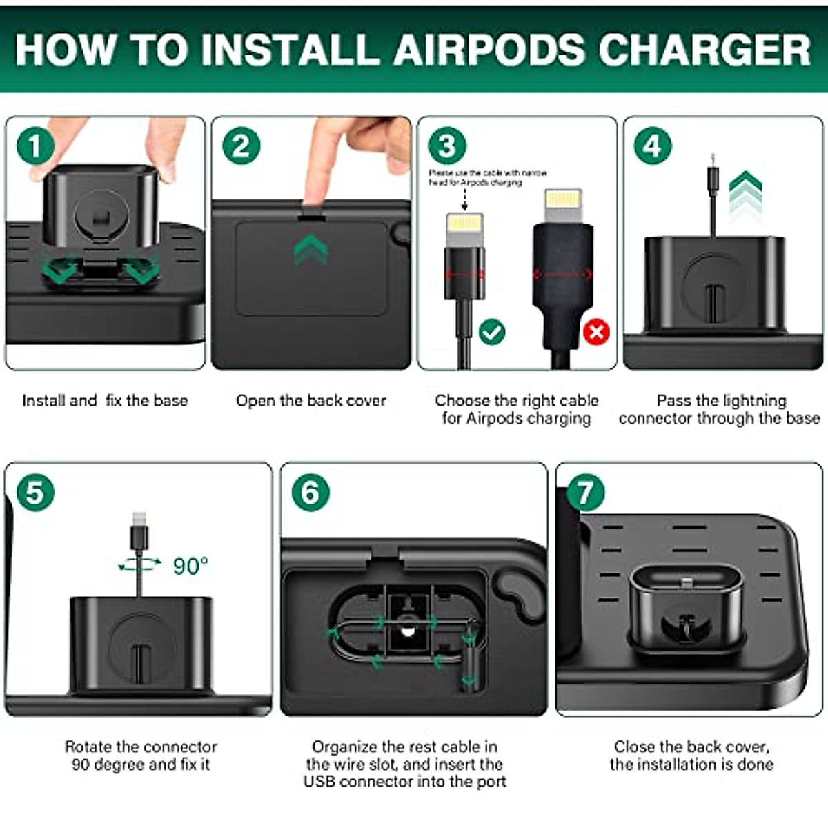 seenda Wireless Charging Station for Multiple Devices - 6 in 1 USB Charging Dock Built-in AC Adapter with 10W Max Wireless Charger Stand and 5 USB Ports for iPhone, iPad, Android, Apple Watch, AirPods
