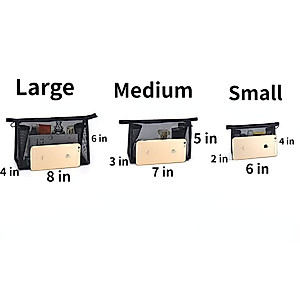 ZITEZHGO 3 Sets Clear Mesh Cosmetic Bag Small Makeup Bag Travel Makeup Organizer Black Makeup Pouch Toiletry Bag Purse (Black)