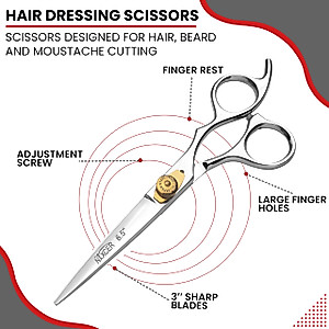 Nixcer Hair Cutting Scissors -Sharp Razor Edge Blade Hair Shears Series - 6.5" With Fine Adjustment – Stainless Steel Hair Scissors Professional For Men, Women & Babies (Silver)