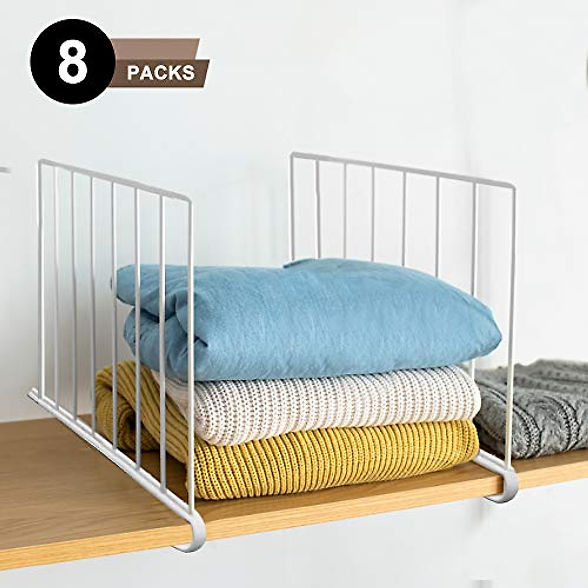 Shelf Dividers Closet Shelf Dividers Closet Wire Shelf Dividers Wire Closet Shelf Dividers Separator Steel Organizers Closet Organizer in Cabinets Kitchen Office (8 Packs) (White Shelf Dividers)