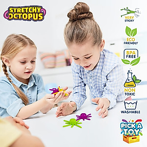 Octopus Wall Crawling Sticky Toys for Kids, 4 Pack, Soft and Flexible Squishy Walkers, Bright and Colorful Climbers, Washable and Reusable Stickiness, Birthday Party Favors and Easter Basket Stuffers