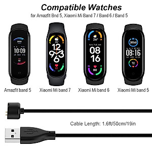 Emilydeals 2-Pack Charger for Amazfit Band 5, Xiaomi Mi Band 7/6/5 Activity Fitness Tracker - Replacement Magnetic Charging Cable USB Cord [50cm/1.6ft] (2)