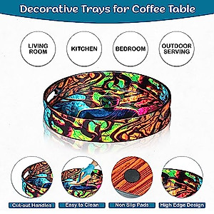 Crocon Decorative Round Serving Tray for Coffee Table Breakfast Buddha Printed Ottoman Tray Candle Holder Multipurpose Centerpieces for Dining Room Home Décor Makeup Drawer Organizer 12 Inch