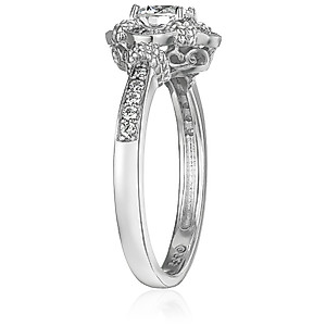 Amazon Essentials Sterling Silver Platinum Plated Infinite Elements Cubic Zirconia Framed Halo Antique Ring, Size 8, (previously Amazon Collection)