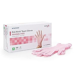 McKesson Pink Nitrile Exam Gloves - Powder-Free, Latex-Free, Ambidextrous, Textured Fingertips, Non-Sterile - Size Medium, 250 Count, 1 Box