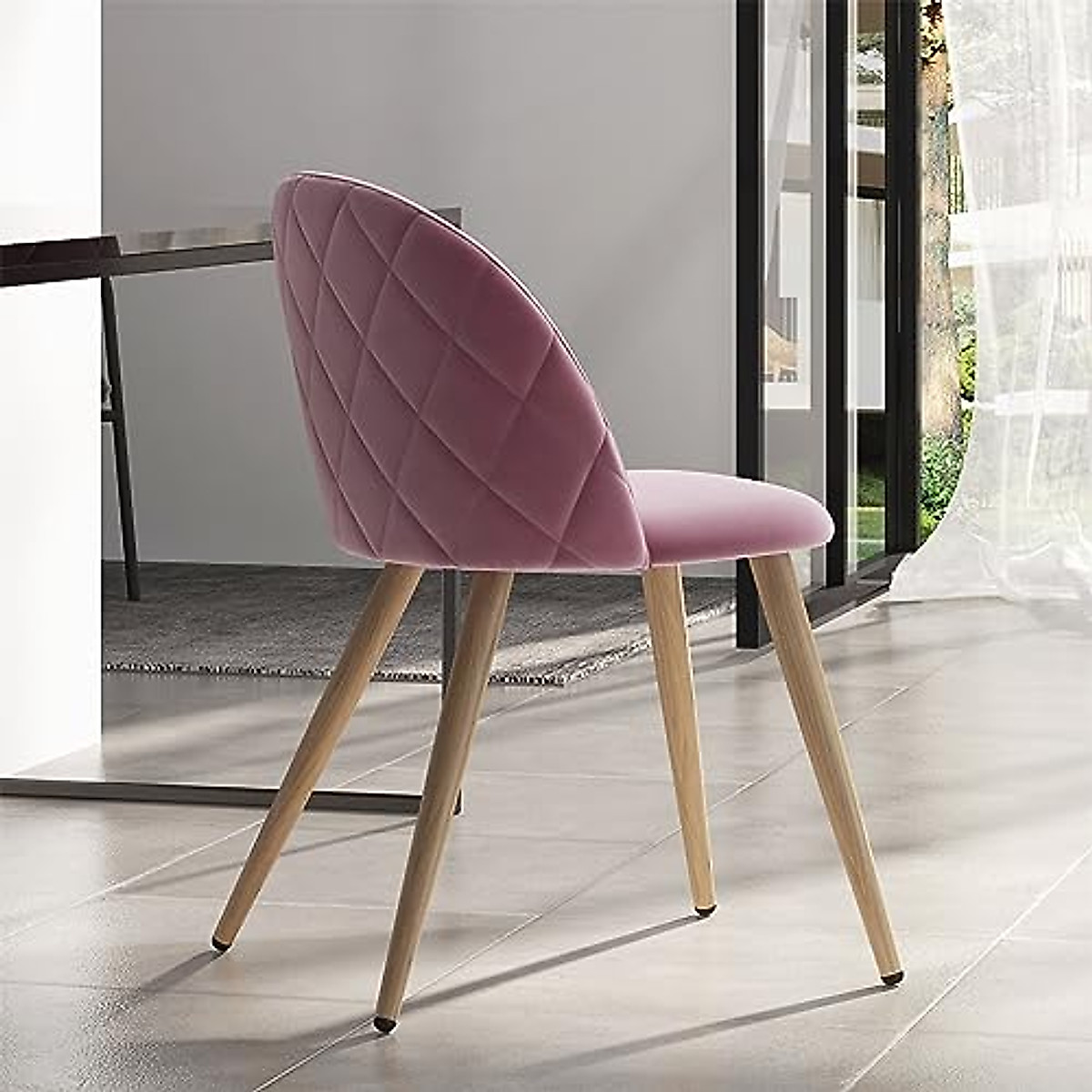 Fangflower Pink Velvet Dining Chairs Set of 2 with Wooden-Like Legs, Upholstered Side Vanity Armless Seat for Living, Makeup Room, Bedrooms, Kitchen, Standard