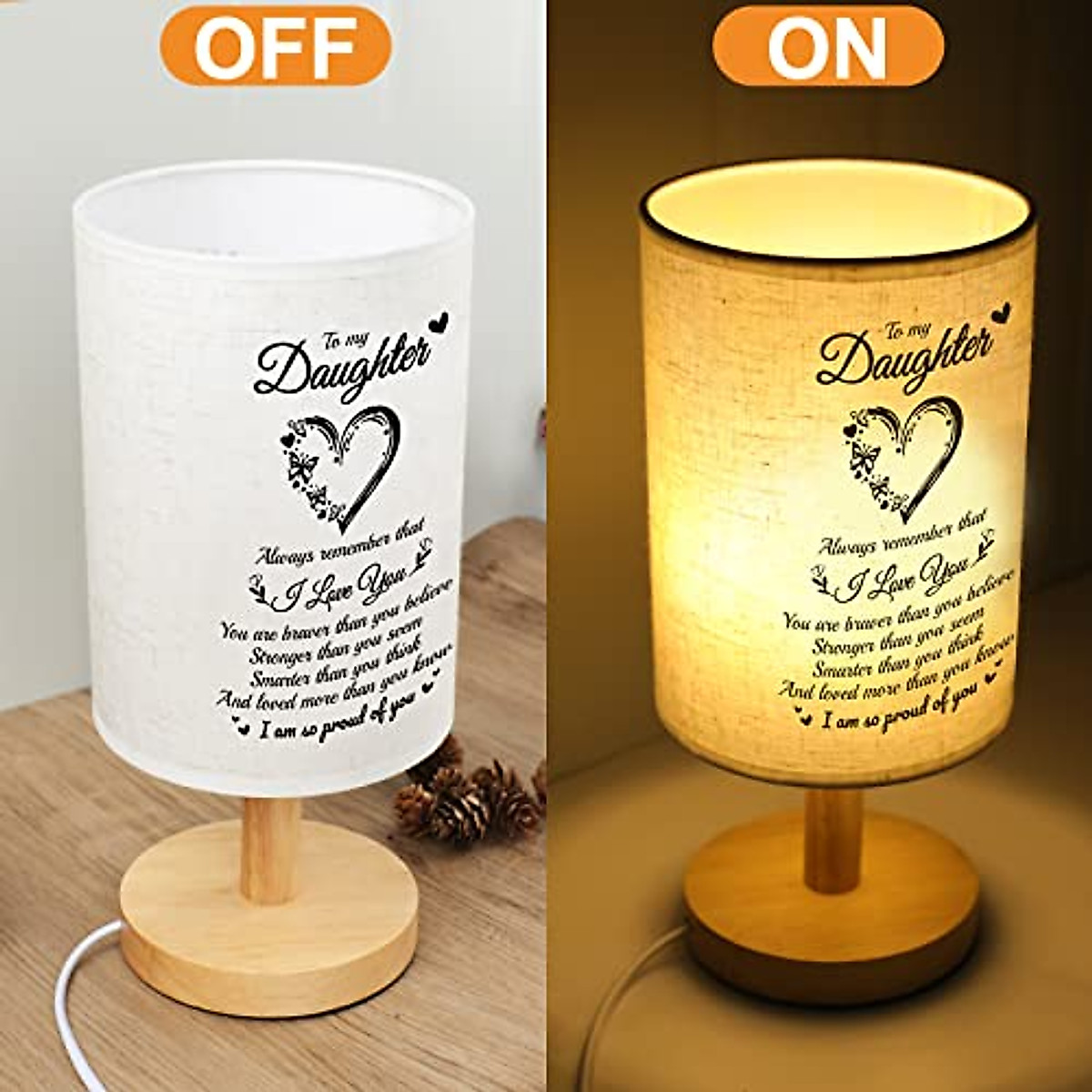 SOUHONEY Daughter Gifts from Mom Dad Table Lamp - Best Birthday Gifts for Daughter Fabric Wooden Desk Lamp - Christmas Gifts for Bedroom Living Room Graduation Season Gifts for Daughter