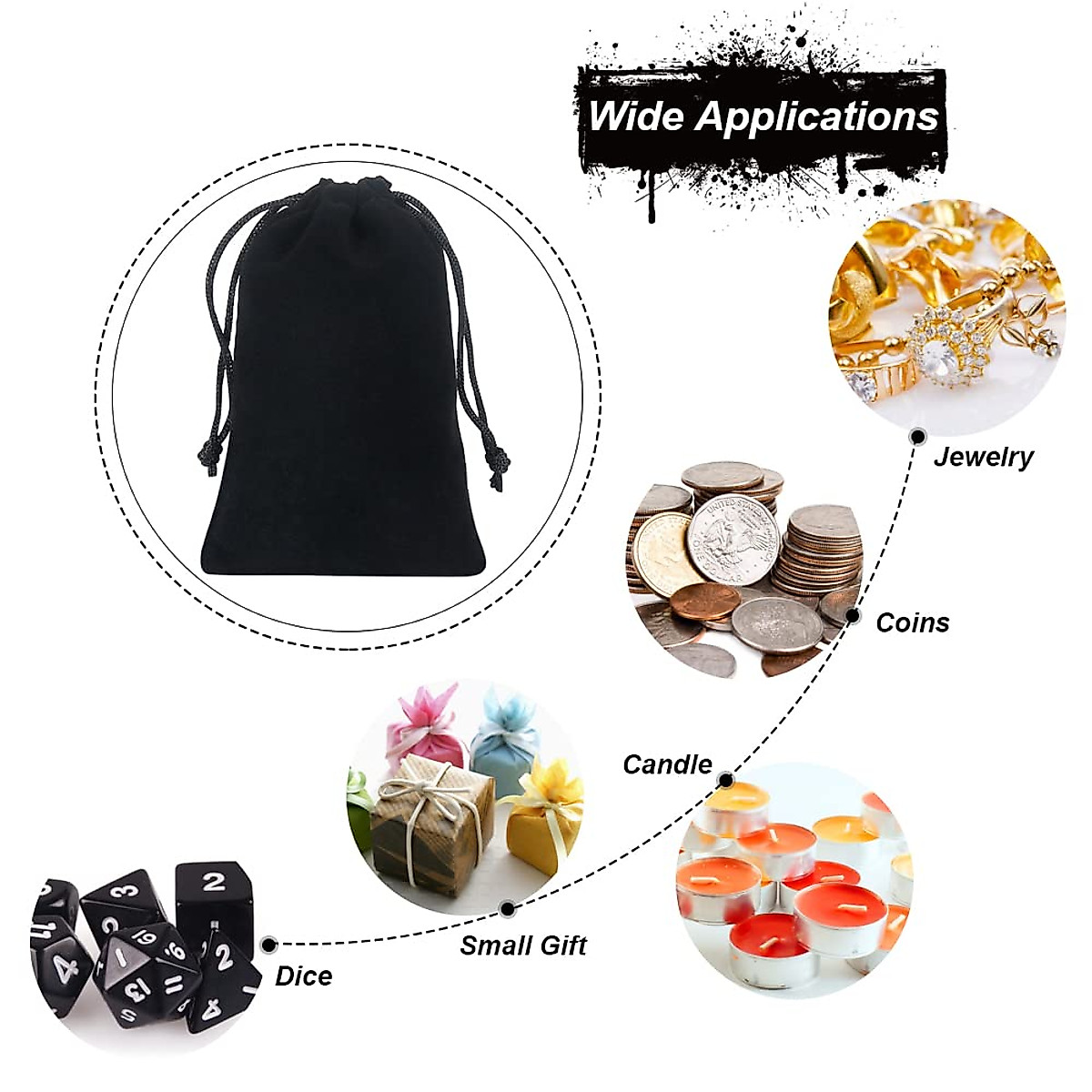 Shintop 20pcs velvet bags with drawstrings, 4x6inch Gift Bags Black Velvet Jewelry Pouches for Dice Wedding Party Favor