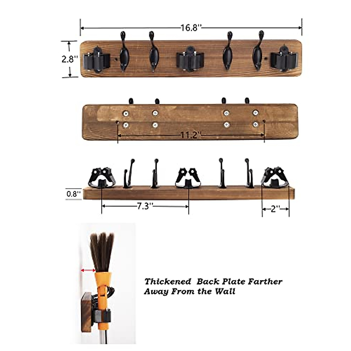 HONIZER Broom Holder Wall Mount, Larger Spacing Slot Mop and Broom Holder Wall Mount, Wood Broom Organizer Wall Mount Tool Organizer for Home, Kitchen, Garden, Garage, Laundry