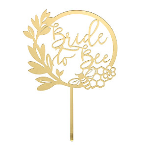 Bride to Bee Wreath Wedding Cake Topper,wedding engagement theme Cake topper, bridal shower theme decor, Rustic Wedding Party (Golden Acrylic)