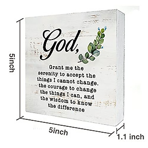 God Grant Me the Serenity to Accept Wood Box Sign Home Decor Rustic Serenity Prayer Wooden Box Sign Block Plaque for Wall Tabletop Desk Home Office Decoration 5" x 5"