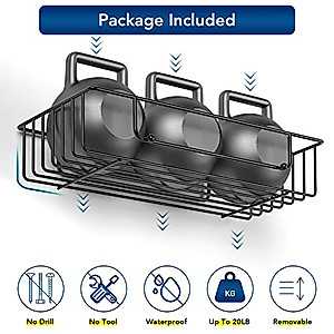 Shower Caddy Basket Shower Storage Organizer Shelves Stainless Steel, Bathroom Organizer Space Saver Wall Mounted, No Drilling No Marking Sticker Toilet Kitchen Multipurpose Storage Shelf with 5 Hooks