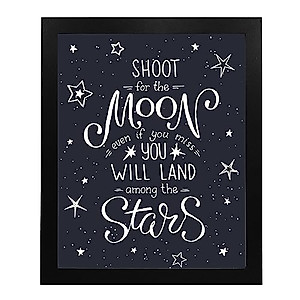 Shoot for the Moon - Inspirational Quotes Wall Art, Is A Perfect Starry Night Typographic Wall Decorations For Home, Office & Nursery Wall Decor. Great Motivational Gift! Unframed-8 x 10"