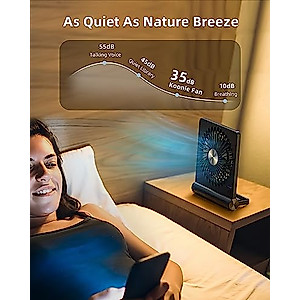 Koonie Portable Desk Fan, 3.5-20hrs Battery Operated Small USB Fan with Ultra Quiet 180° Tilt Folding, Rechargeable Personal Fan with 3 Speeds Strong Wind for Home Office Desktop, Black