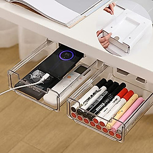 MULIANBOX Drawer Organizer Under Table Makeup Drawer Container Slide Out Self-Adhesive Hide Holder Organizer Tray for Makeup Brush, Kitchen Utensil, Pencil, Jewelry