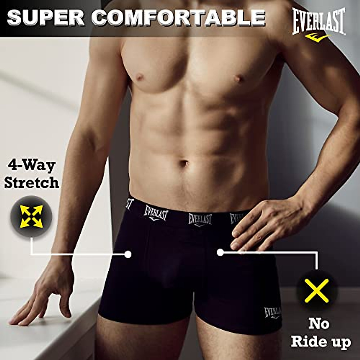 Everlast Performance Boxer Briefs for Men Pack of 6 - Breathable Tagless Mens Boxer Briefs, Moisture Wicking Mens Underwear (Small, Black)