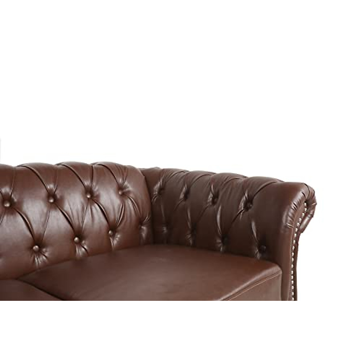 ONCIN Chesterfield Sofa Leather for Living Room, 3 Seater Sofa Tufted Couch Faux Leather with Rolled Arms and Nailhead for Living Room, Bedroom, Office, Apartment (Dark Brown)