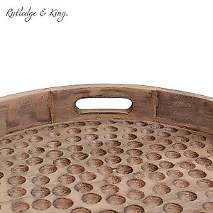 Rutledge & King Brighton Serving Tray - Ottoman Tray/Decorative Tray - Coffee Table Tray/Round Wooden Tray - Breakfast in Bed Tray with Handles - Rustic Wood Tray