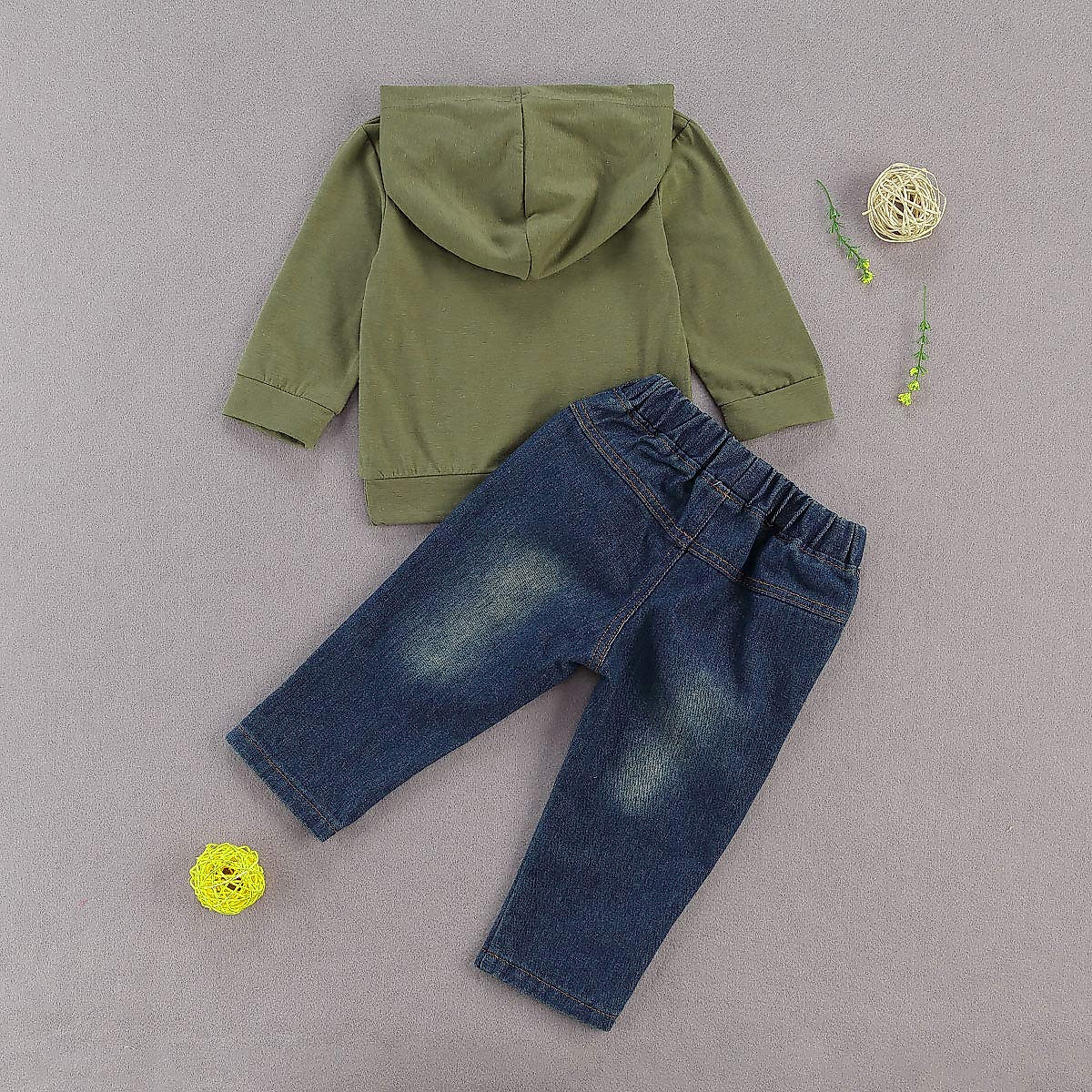 fhutpw Toddler Baby Boy Outfits Hoodie Sweatshirts & Jeans Clothes Set Fall Winter 6 9 12 18 24 Months (A-Green, 18-24 Months)