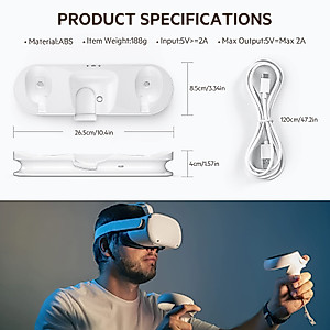 Number-one Quest 2 Charging Dock VR Headset Charging Stand for Meta Quest 2 Magnetic Charging Station for VR Headset and Touch Controllers, High Speed Charging Stand, USB-C Link Cable