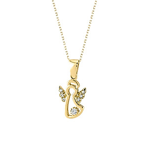 14k Real Gold Angel Necklace for Women | 14k Solid Gold Guardian Angel Necklace | Small Angel Pendant Necklace | Dainty Heart and Angel Jewelry | Gifts for Christmas, 18"