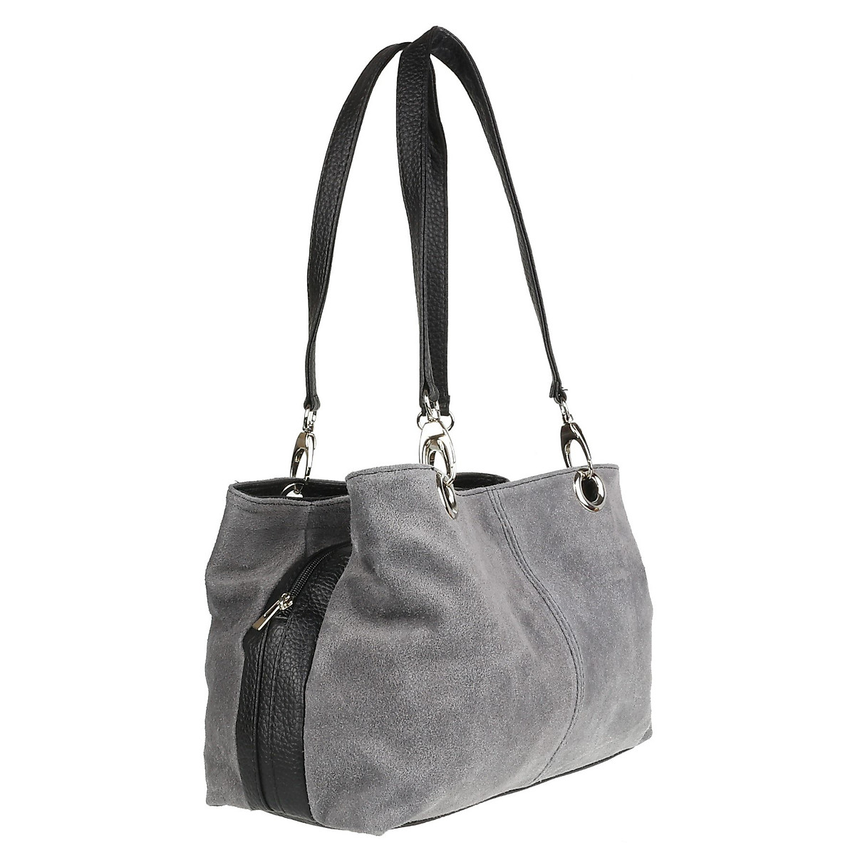 Girly HandBags Womens Italian Suede Leather Shoulder Bag Dark Grey