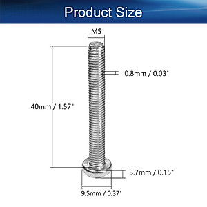 Yinpecly M5 x 40mm Machine Screws Pan Phillips Cross Head Screw 304 Stainless Steel Fasteners Bolts Silver Gray 10Pcs