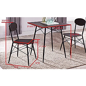 Pilaster Designs Indoor Home Decorative Furniture Valley 3 Piece Dining Set, Black Metal Frames & Walnut Wood Top, 27.5" Square, Modern (Table & 2 Oval Back Chairs)