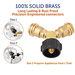 Flame King Propane Tank Y Splitter Adapter with Valves, 2-Way LP Gas Connector for 20lb Propane Tank Cylinders, Works with BBQ Grills, Camping Stoves, Gas Burners, Heaters