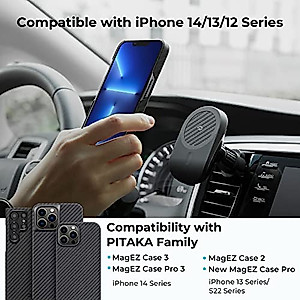 PITAKA Magnetic Car Phone Holder Mount for iPhone 14/13 Series & MagEZ Case 2 for Galaxy S22 Series [MagEZ Car Mount Lite] Compatible with MagSafe (Non-Charging Version) - Air Vent