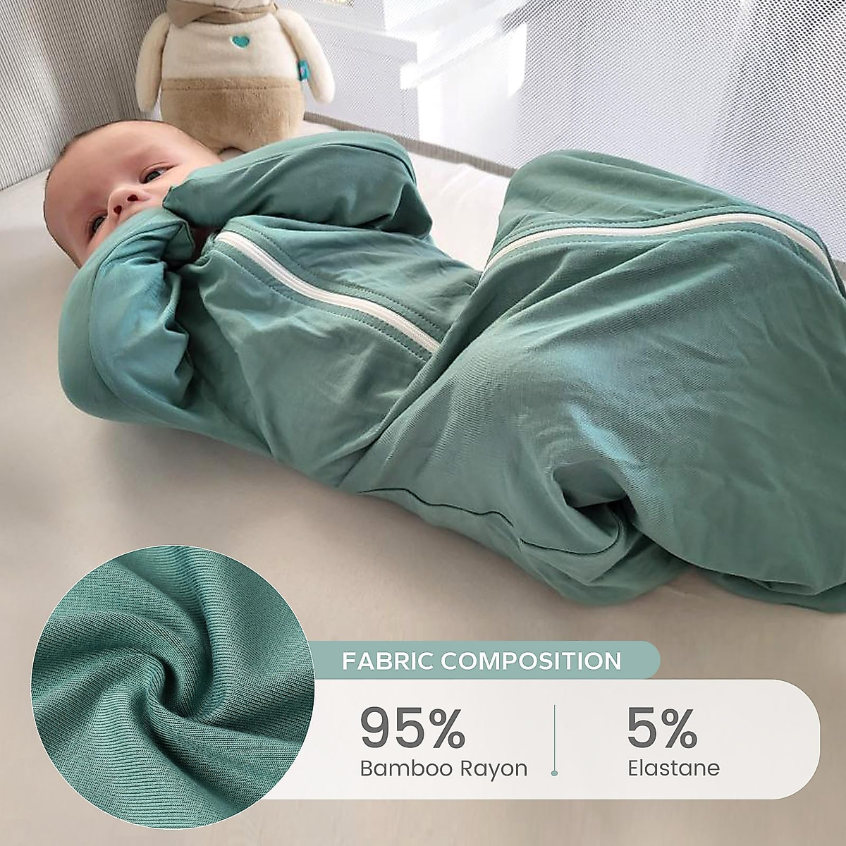 ZIGJOY Shark-Fin Transition Swaddle - 0.5 Tog Rayon Made from Bamboo Sleep Sack Transitional Swaddle Sack Baby Wearable Blanket with 2-Way Zipper, Mint Green, 6-12 Months