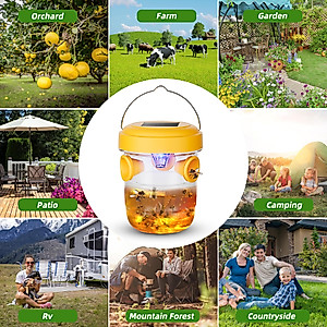 Wasp Traps Outdoor Hanging, Solar Powered Bee Traps 4 Packs, Yellow Jacket Traps-Carpenter Bee Traps for Outside, Wasp Deterrent Killer Reusable Yellow Jacket Hornet Catcher with LED Lights