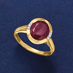 Ross-Simons 5.00 Carat Ruby Ring With Diamond Accents in 14kt Yellow Gold. Size 7
