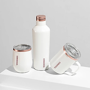 Corkcicle Origins Stemless Cup | Triple Insulated Stainless Steel Wine Cup Tumbler | Stemless Wine Glass | Reusable Thermal Travel Coffee Mug | Wine, Champagne, Cocktails | 12oz / 355ml, White Rose