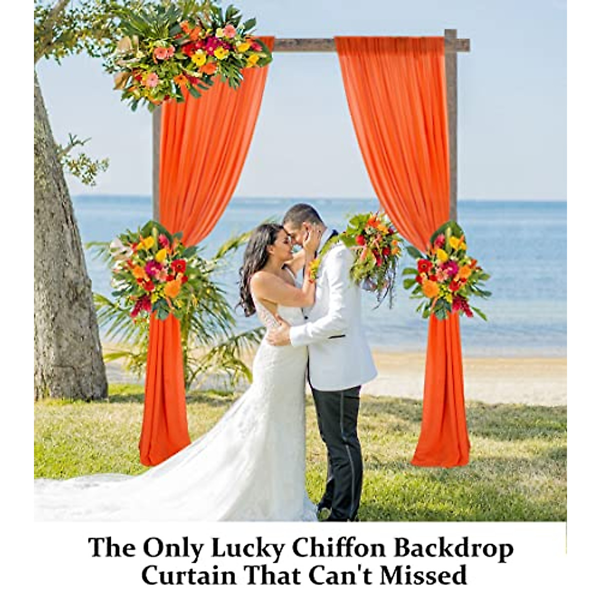 Orange Chiffon Backdrop Curtain 10FT Sheer Curtains 2 Panels 29x120-Inch Chiffon Fabric Drapes for Wedding Ceremony Voile Curtains Photography Backdrop Drapes Party Stage Decoration