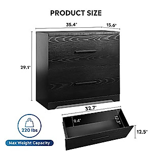 DEVAISE 2 Drawer Wood Lateral File Cabinet with Anti-tilt Mechanism, Storage Filing Cabinet for Home Office, Black
