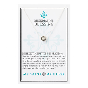My Saint My Hero Benedictine Petite Necklace - Silver tone, includes floating silver Benedictine Medal of Protection