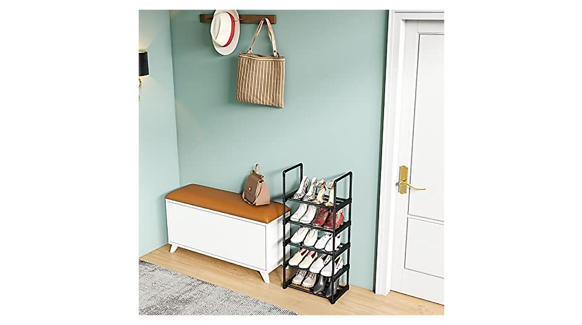 5 Tiers Small Shoe Rack, Shoe Stand Shelf, Vertical Stackable Narrow ...