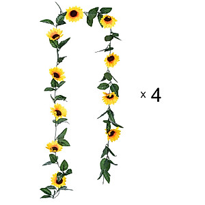 Lvydec 4 Pack Artificial Sunflower Garland - Silk Sunflower Vine Artificial Flowers Garland with Green Leaves for Wedding Party Table Decoration