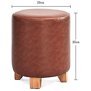 HIZLJJ Footstools, Pouffe Stool, Round Chest Padded Footstool PU Leather Pouffe Chair Bed End Bench Shoe Bench Milking Stool Small Foot Rest Stool Low Stools (Color : Beige, Size : 29×35)